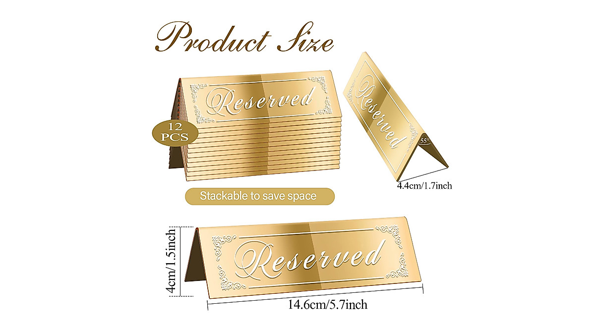 Elegant Gold Reserved Table Signs - 12PCS Set