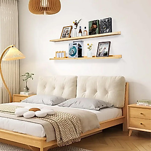 tonchean Floating Shelves 49 inch Pine Wooden Shelf with Ledge, 2 Pcs Long Floating Shelf with Lip for Wall, Picture Shelf for Living Room Bedroom Kitchen