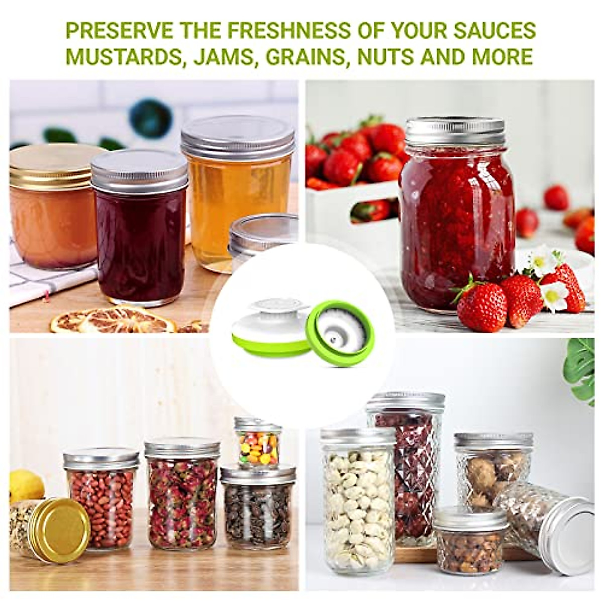 Mason Jar Vacuum Sealer, Jar Sealer with Accessory Hose for Foodsaver Vacuum Sealer, Pawcute Vacuum Sealer Kit Jar Attachment for Wide&Regular Mouth Jar, Canning Jars Sealer with Manual Vacuum Pump and Lid Opener