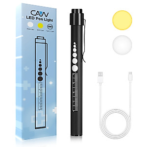 CAVN Rechargeable Pen Light with Pupil Gauge LED Penlights for Nurses Doctors, Warm/White Light, USB Rechargeable Medical Penlight Gifts for Nurses Nursing Student (Black)