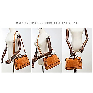 HANDAFA Ladies Boston Tote Handbag Studded Hobo Purse For Women Rivet Satchel Bag(Wheat)