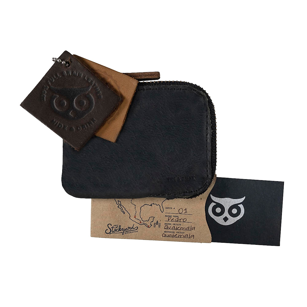 Hide & Drink, Zippered Card Wallet for Men and Women, Coin Pouch, Money Holder, Pocket Organizer, Full Grain Leather, Handmade, Charcoal Black