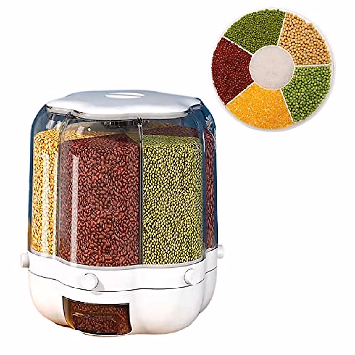XGZ 6-Grid Grain Dispenser Rotating Kitchen Storage Containers Cereal Storage Containers Rice Dispenser Food Storage Containers Airtight Containers,27X32cm/10.6X12.6in