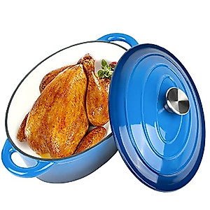 Kerilyn 4.5 QT Enameled Oval Dutch Oven Pot with Lid and Dual Handles, Cast Iron Dutch Oven for Cooking, Bread Baking, Non-stick Enamel Coated Cookware (Blue)
