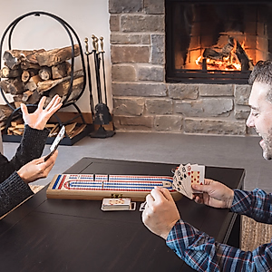 ropoda Cribbage Board Game, Classic 3 Track Board with 9 Cribbage Pegs, A Deck of Playing Cards and Storage Area, Portable and Foldable Wooden Board Game