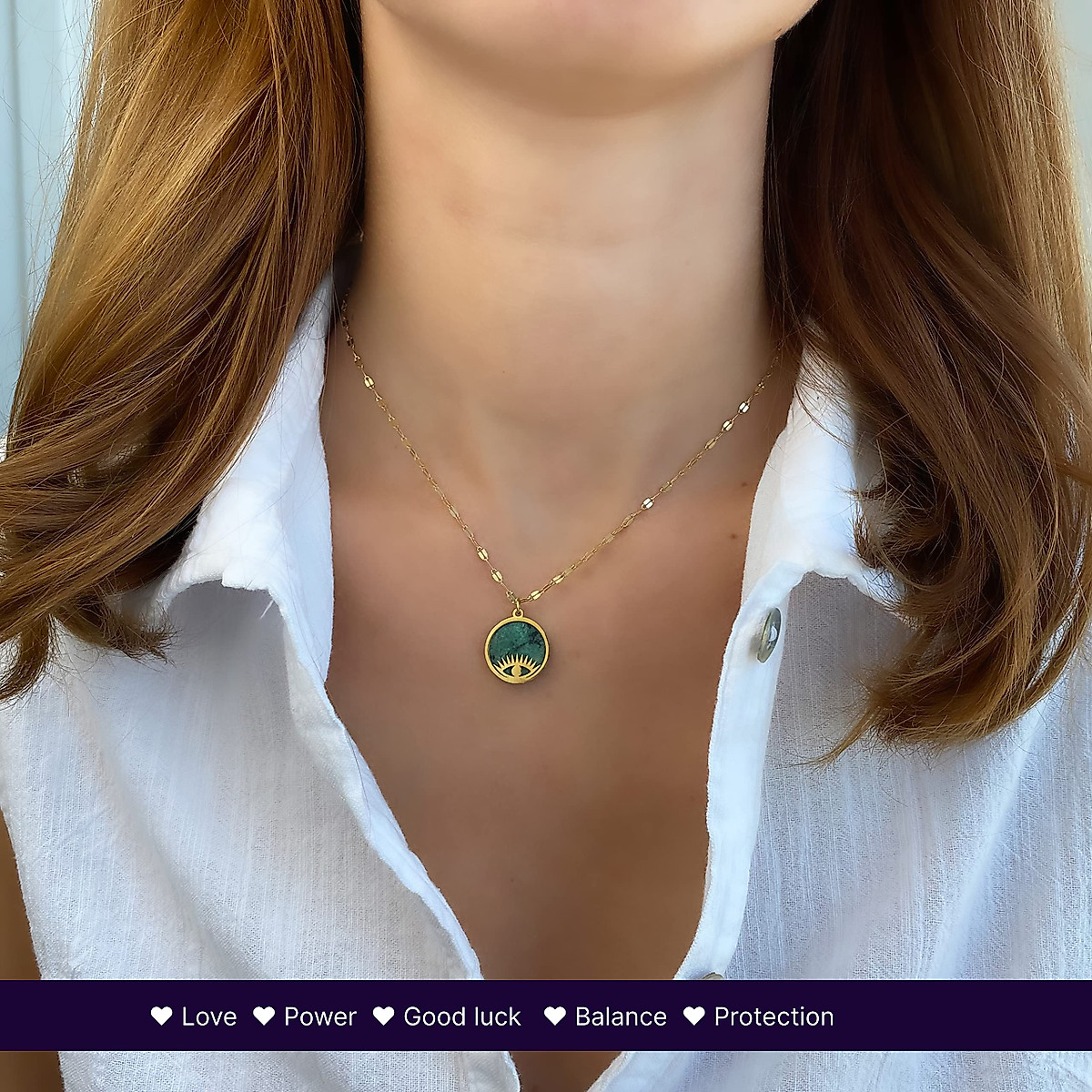 Evil Eye Necklace Gold 18k Turquoise Crystal Necklace for Protection Luxury Turquoise Pendant Natural Crystal Jewelry