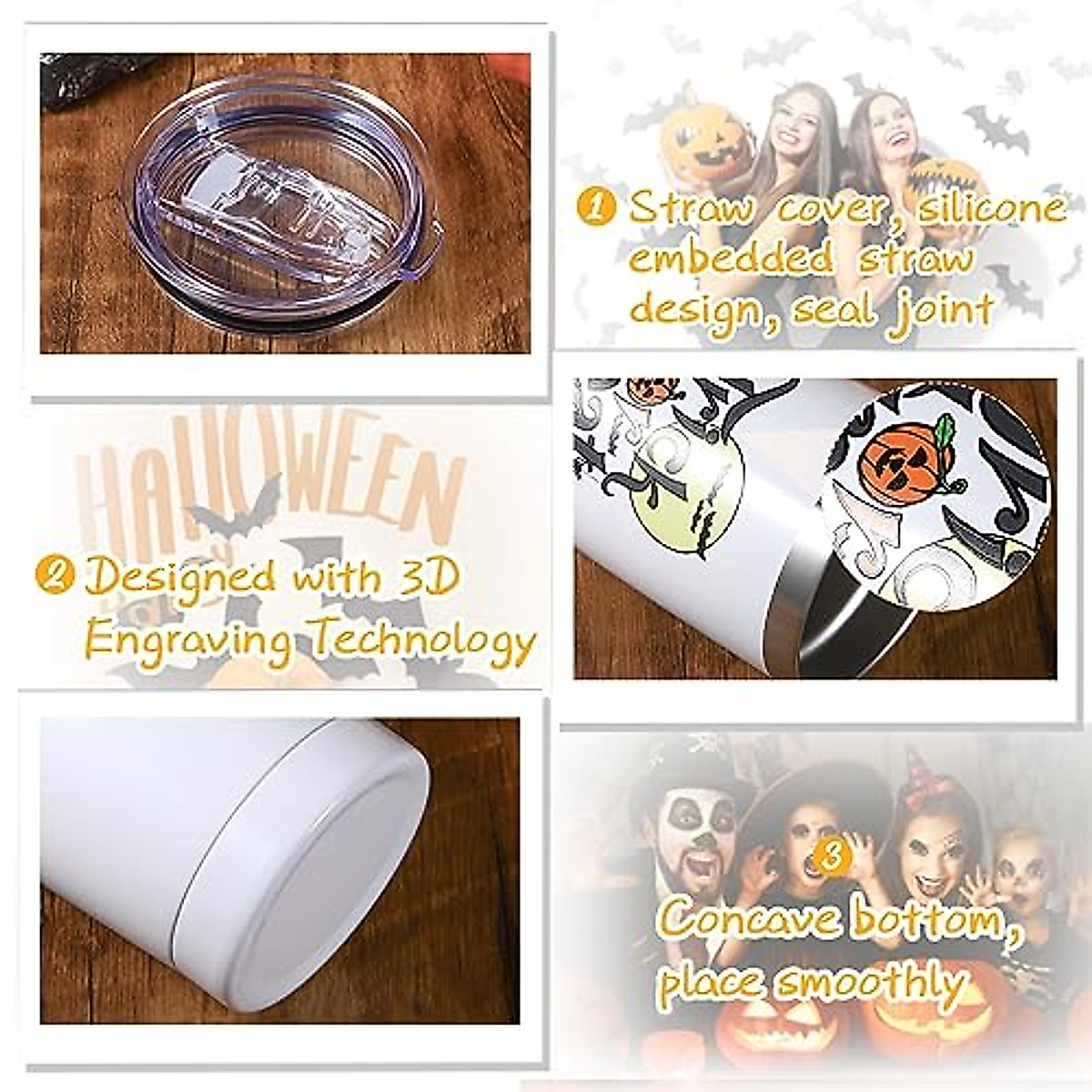 Dandat 4 Pieces Novelty Halloween Gifts For Her Trick Or Treat Tumbler with Lid Straw Brush 20 oz Stainless Steel Coffee Mug, Halloween Witches Mug Tumbler for Halloween Decorations Indoor, Outdoor