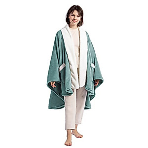 Kingole Flannel Fleece Wearable Blanket with Sleeves for Adults, Soft Plush Cozy Throw Blanket with Pockets for Men and Women, Warm Wrap Blanket for Sofa Lounge Home Office, Machine Washable, Celadon