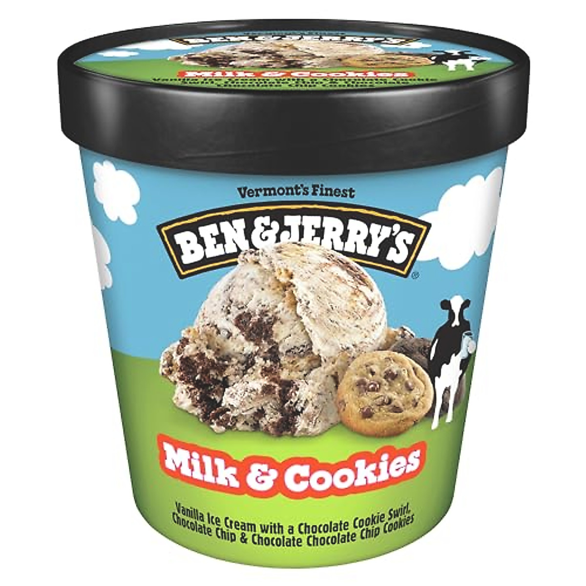 Ben & Jerry's Milk & Cookies Vanilla Ice Cream Pint Non-GMO 16 oz