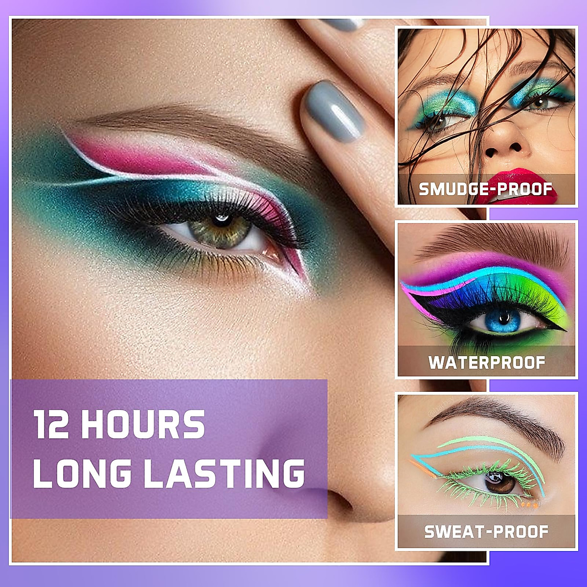 Spdoo Colored Liquid Eyeliners 12 Colors Colorful Liquid Eyeliner Set, Matte Colorful Eye Liner Liquid Color Eyeliner Eye Makeup Smudgeproof Long Lasting Gel Eye Liner Gift Kit for Women