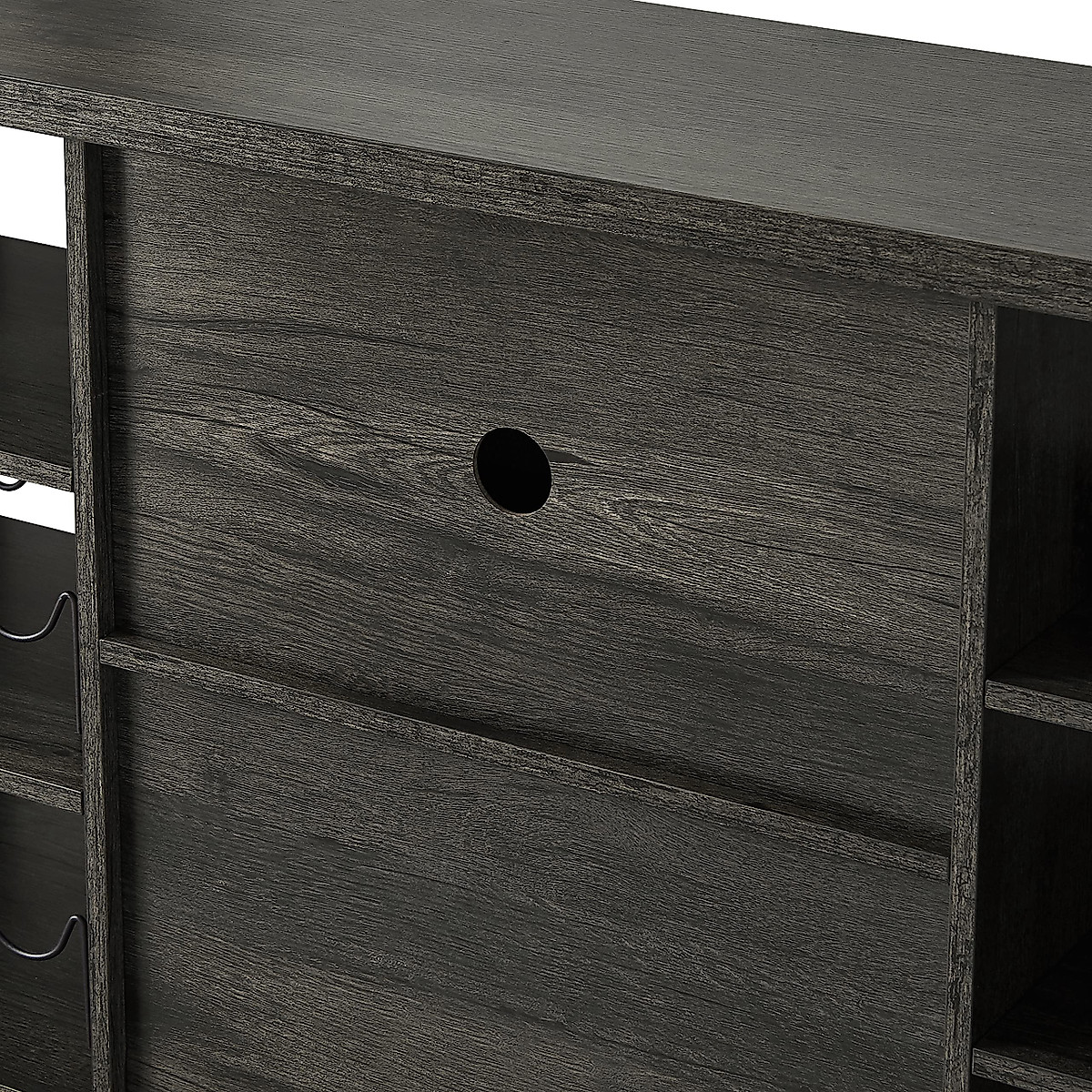 Tiophome Industrial Bar, Liquor Storage Credenza, Farmhouse Wood Coffee Cabinets with Wine Racks & Stemware Holder, Metal Sideboard and Buffet (55.12''W, Dark Grey)