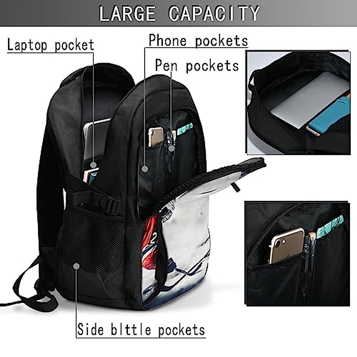 VACSAX Ice Hockey Art Printed Travel Backpack Laptop Backpacks Business Work Bag with USB Charging Port
