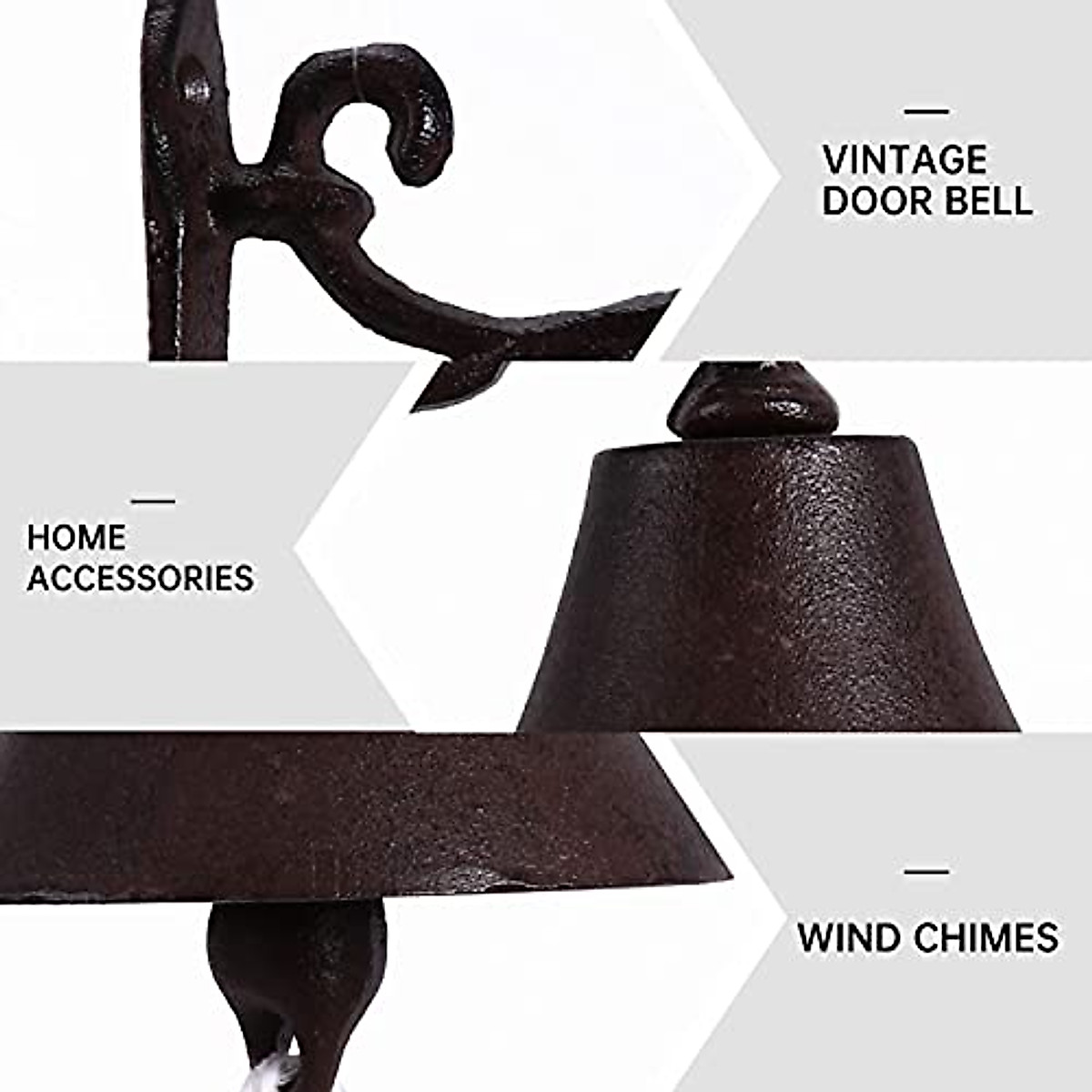 YHRR 1 Set Cast Iron Wall Hanging Bell,Christma Bells Welcome Ship Bell Hand Shaking Doorbell, Wall Mounted Dinner Bell, Metal Wall Art Decoration for Indoor Outdoor Garden Home