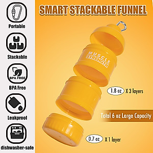 Stackable Protein Powder Travel Container with Carabiners & Funnels, Portable Protein Powder Container to Go, Protein Powder Funnel Set, Travel Protein Powder Containers for Fitness, Travel (YELLOW)