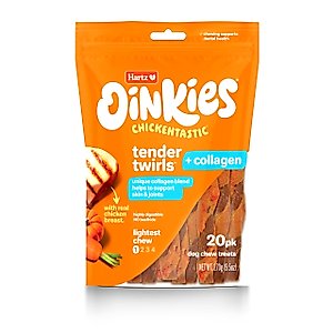 Hartz Oinkies Twirls + Collagen to Support Skin & Joints, Made with Real Chicken Breast, Highly Disgestible Dog Chews, 20 Count