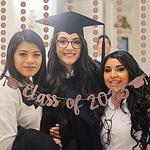 Class of 2022 Banner and Graduation Circle Dots Garland Rose Gold Glitter - Graduation Party Decorations 2022 Rose Gold,Graduation Decorations for Girls,Rose Gold Graduation Banner 2022