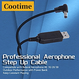Cootime Professional Step Up Cable Power Supply Cable for Roland Aerophone AE-10/20/30, USB 2.0 A Type Male Input 5V to DC 5.5x2.1mm Male Output 6V (Fixed Output 6V, 2.62FT/0.8M/Black)