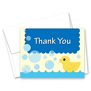 menlexly 50 Cnt Yellow Duck Blue Bubbles Baby Shower Thank You CardsF