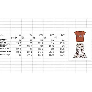 vchoohce Toddler Baby Girls Outfit Short Sleeve Letter Print T-shirt Top Flare Bell-Bottoms Pants 2Pcs Summer Clothes Set (Babe-Brown+Cow,3-4T)