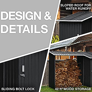 Hanover 2-in-1 Multi-Use Dark Gray Outdoor Metal and Steel Single Door Shed with Firewood Storage Compartment up to 42 Cu.Ft. Rust, Corrosion and UV Resistant, Raised Base and Sloped Roof Design