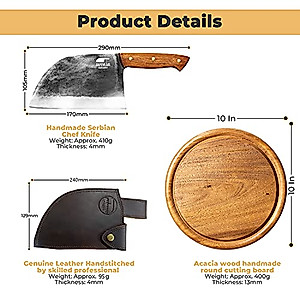 GUSMAN CUTLERY Serbian Chef Knife - Heavy Duty Butcher Knives Set Professional Carbon Steel Cleaver Knife w/ Sheath Rustic Full Tang Big Camp Bone Chopper for Men BBQ Cutting Kitchen Cooking Chopping