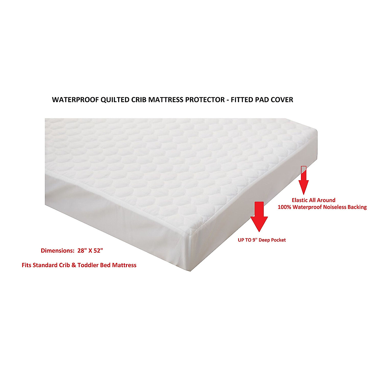 Elegant Comfort 100% Waterproof Fitted Crib and Toddler Protective Mattress Protector Pad Cover, White