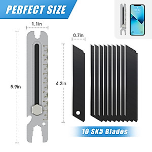 Tomorotec 4-In-1 Multifunctional Utility Knife, Stainless Steel Box Cutter Retractable w/ 10 SK5 Replacement Blades, Mutipurpose for Knife, Ruler, Bottle Opener, Wrench, Heavy-Duty for Office Home Use
