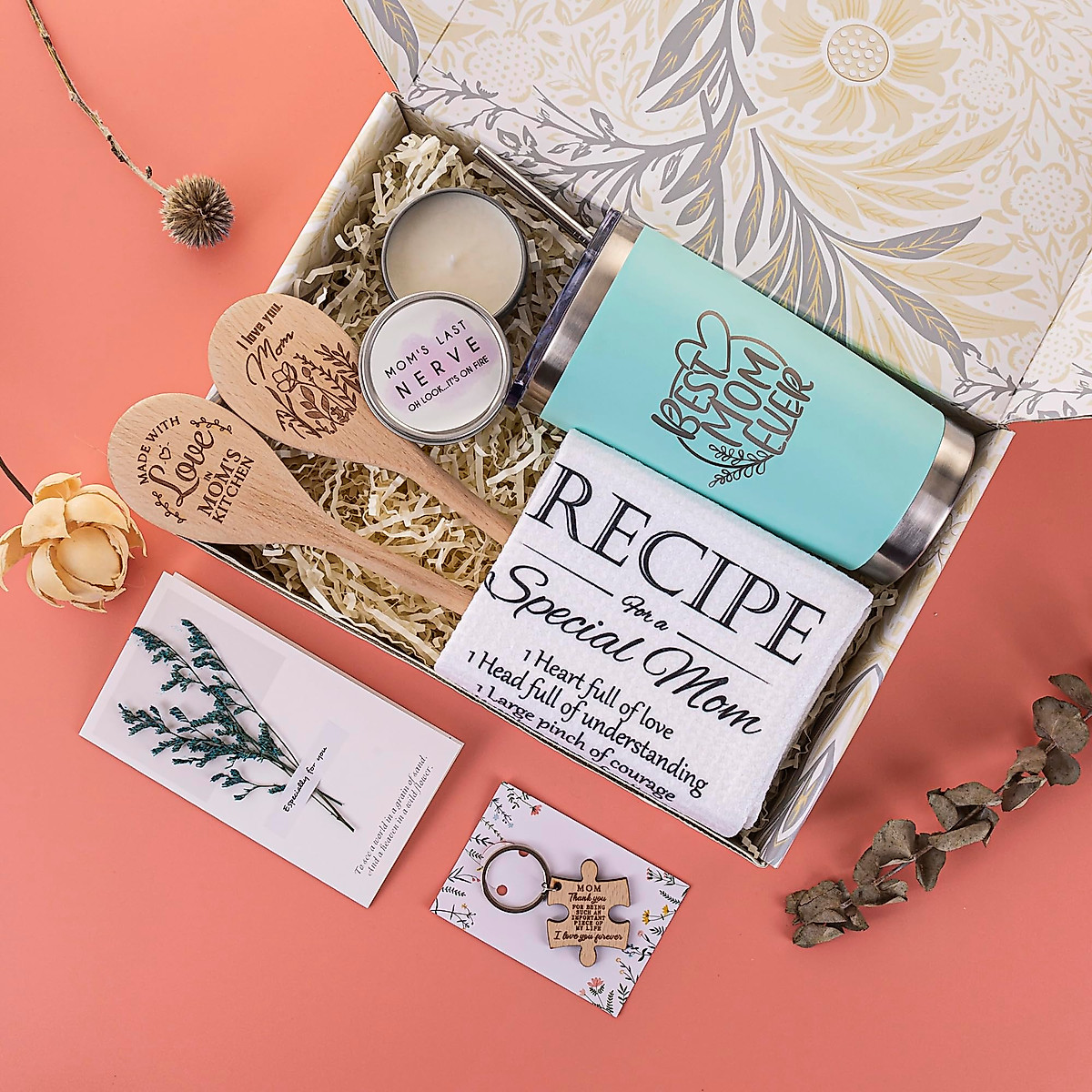 ELEMENU Gift Basket for Mom, Mothers Day Birthday Gifts Basket for Mom from Daughters Sons Kids, Unique Gifts for Mom, Wife, Mother in Law, Christmas, Valentines Day Gifts Ideas 6pcs