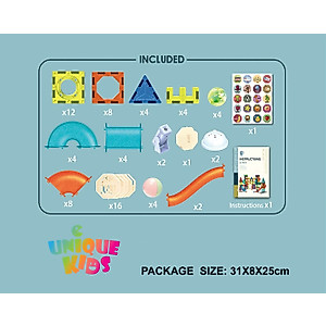 UNIQUE KIDS Magnetic Tiles Building Blocks with Marble Run STEM Toys STEAM Toys for Kids Ages 3-10+Year Old Boys Girls Best Christmas Birthday Gift (110 pcs)