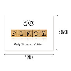 Scrabble 50Th Decade Birthday Card - 50 Its Only 14 In Scrabble - Birthday Greeting Card - Funny Greeting Card - Meaningful Greeting Cards.