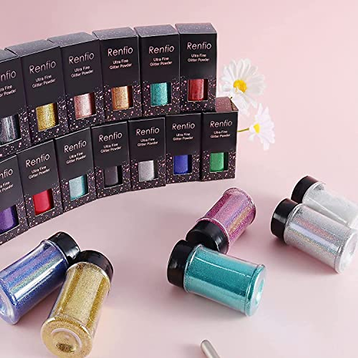 Renfio Holographic Ultra Fine Glitter Powder Metallic Resin Glitter 1.75 Oz (50g) PET Flakes Crafts Sequins 1/128" 0.008" 0.2mm Epoxy Chips Flakes for Tumblers Slime - Diamond Laser Silver