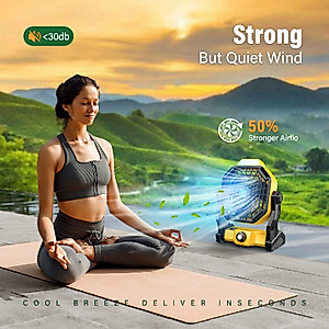 10400mAh Solar fan, Camping Fan with Solar Panel, 7W Rechargeable Solar Powered Fan for Outside, LED Lantern, Stepless Speed and Quiet Battery Operated Tent Fan for Picnic, Barbecue, Fishing, Travel