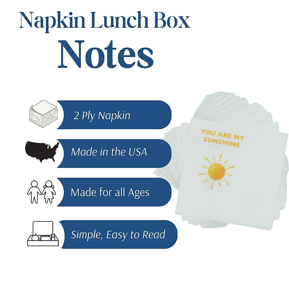 25 PK Napkin Lunch Box Notes for Kids - Easy-to-Read, Affirmation & Joke Notes Printed on Disposable 2ply Napkins -Give Mental High Five- Assorted Designs - Girls & Boys of All Ages - Made in the USA