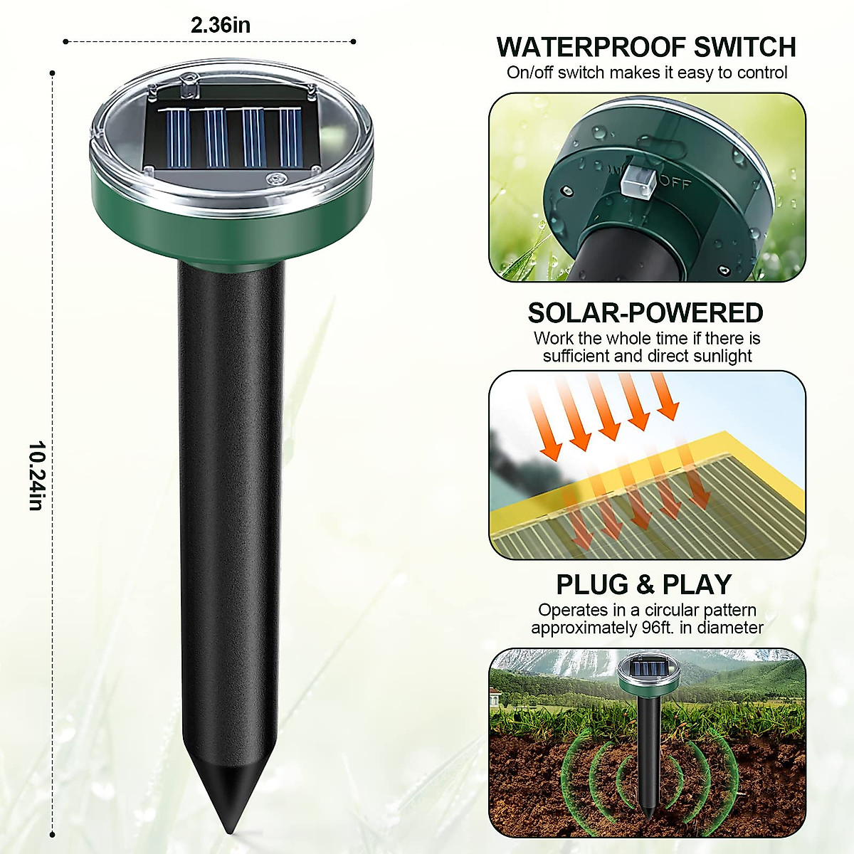 Mole Repellent Solar Powered Snake Repellent Ultrasonic, 8 Pack Gopher Repeller Sonic Mole Deterrent Spikes, Snake Gopher Mole Vole Repellent Outdoor for Lawn Garden & Yard, Groundhog Repellent
