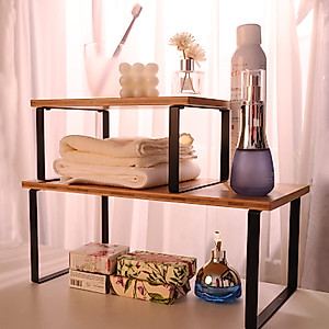 Kitchen Countertop Organizer Corner Shelf by Beardo,2 Tier Spice Rack Bamboo Counter Storage Shelves For Coffee Table, Desk Space Saving