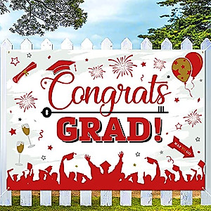 Bundle- 2 Items: Red Graduation Backdrop+ Graduation Banner