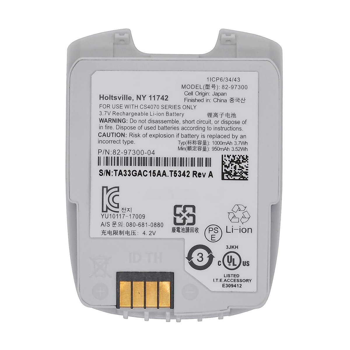 LAPTPBAT New White Battery for Symbol Bar Code Scanner CS4070 CS4070-SR BTRY-CS40EAB00-04 82-97300 82-97300-01 82-97300-02 82-97300-03 P/N: 82-97300-04 3.7V 1000mAh