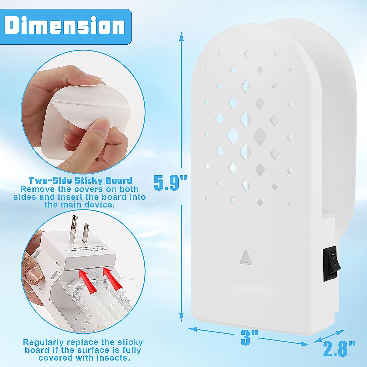 Phosooy 2 Packs Plug-in Mosquito Traps with 10 Glue Boards, Indoor Wall Insect Catchers with 365nm Blue-Violet Lights for Mosquitos, Moths, Fruit Flies, Gnats and Other Small Flying Bugs