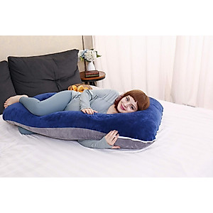 MOON PINE U Shaped Pregnancy Pillow, Maternity Full Body Pillow for Back, Legs and Belly Support, Sleeping Pillow for Pregnant Women and Side Sleepers with Removable Cover (Blue Grey)