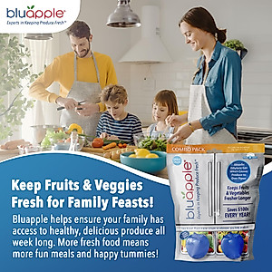 Bluapple Produce Saver Combo Pack - Keeps Fruits & Veggies Fresh in Refrigerator Crisper/Shelves, Lasts up to 3 Months, 8 Packets and 2 Bluapples for 1 Year, BPA Free Ethylene Gas Absorber, USA Made