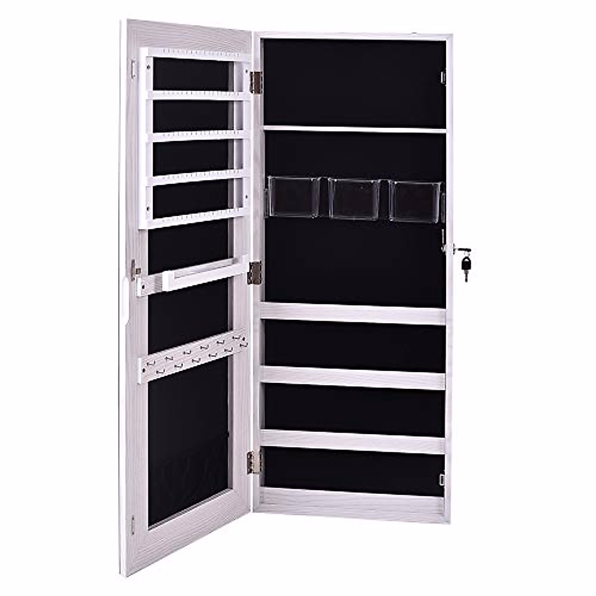 Genrics The Whole Surface PVC Film Wall Hanging Door with Lock Jewelry Cabinet Fitting Mirror Cabinet White