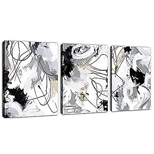 Abstract Canvas Wall Art for Bedroom Bathroom Living Room Wall Decor Black White Grey Modern Abstract Canvas Pictures Abstract Prints Artwork Home Office Wall Decoration 12" x 16" x 3 Pieces