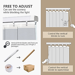 Cordless Vertical Blinds Window Blind, White Blackout Fabric Vertical Blind, Energy Saving UV Protection Noise Reduce Vertical Blinds for Sliding Glass Doors, Patio Doors