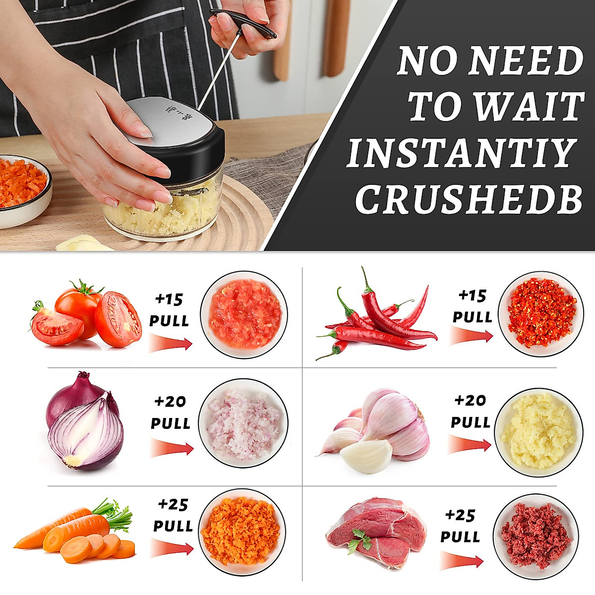 ZHANG XIAO QUAN SINCE 1628 Manual Vegetable Chopper, Hand Pull String Vegetable Garlic Mincer Onion Cutter for Veggie, Ginger, Fruits, Nuts, Herbs 1 Cup(250ml) Mini Food Chopper