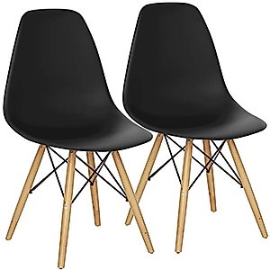 Giantex Dining Chairs Set of 2 Black, Pre Assembled Mid Century Modern Dining Chairs with Wood Legs, Armless Kitchen Chairs, Plastic Dining Side Chair for Dining Room, Kitchen, Living Room