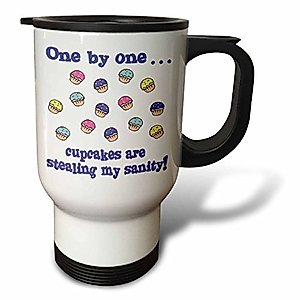 3dRose "Cupcakes Stealing My Sanity Funny Cupcake Saying Design Stainless Steel" Travel Mug, 14 oz, Multicolor