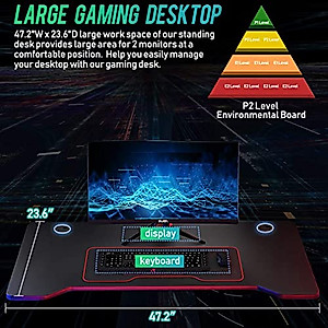 Gaming Computer Desk Home Office Desk Extra Large Modern Ergonomic Black PC Carbon Fiber Writing Desk Table with Cup Holder Headphone Hook