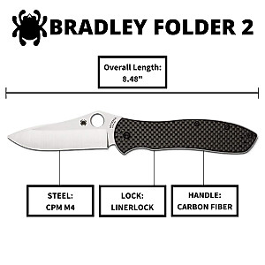 Spyderco Bradley Folder 2 Specialty Knife with 3.66" CPM M4 Premium Steel Blade and Black Carbon Fiber Laminate Handle - PlainEdge - C134CFP2