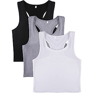 3-Piece Women's Crop Top Set, Workout Sleeveless Racerback Tanks - Black, White, Grey (X-Large)