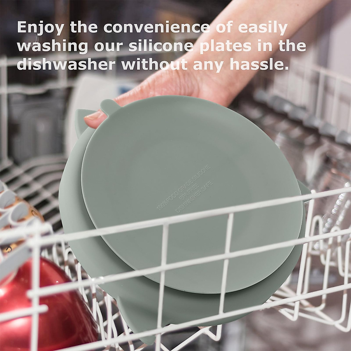 Andy Bear Suction Plates for Baby Silicone Plates Divided, Baby Led Weaning Supplies, Silicone Baby Plates for Toddler, Baby Dishes, BPA Free (Sage)